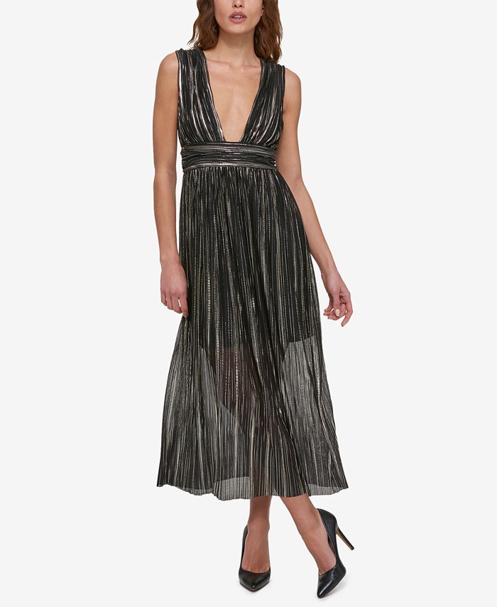 GUESS Metallic Illusion V-Neck Dress - Macy's