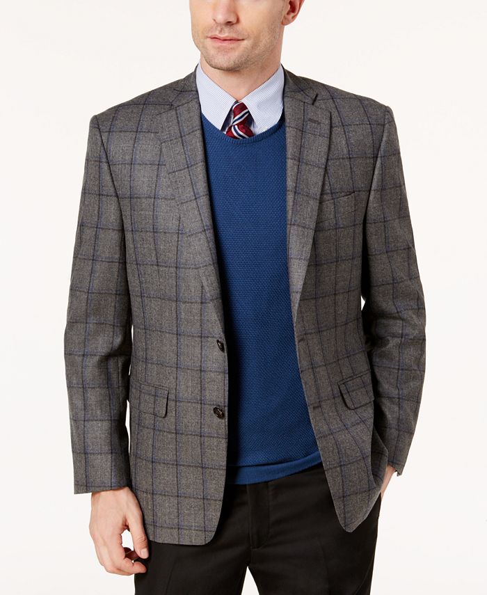 Lauren Ralph Lauren Men's Classic-Fit Gray Windowpane Ultraflex Wool Sport Coat - Macy's