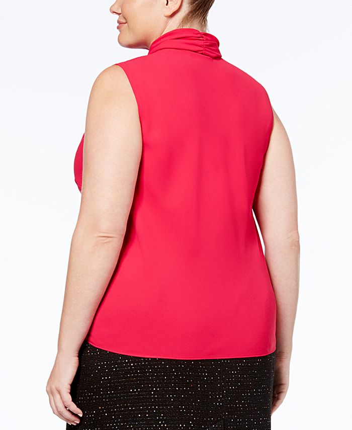 Nine West Plus Size Crepe Tie-Neck Shell - Macy's