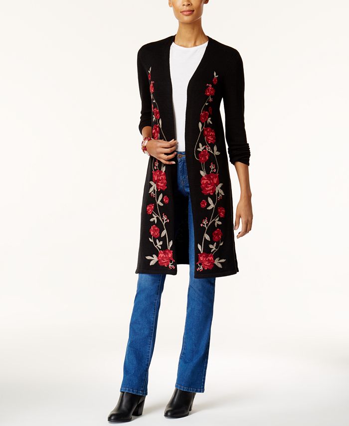 Style & Co Embroidered Duster Cardigan, Created for Macy's - Macy's