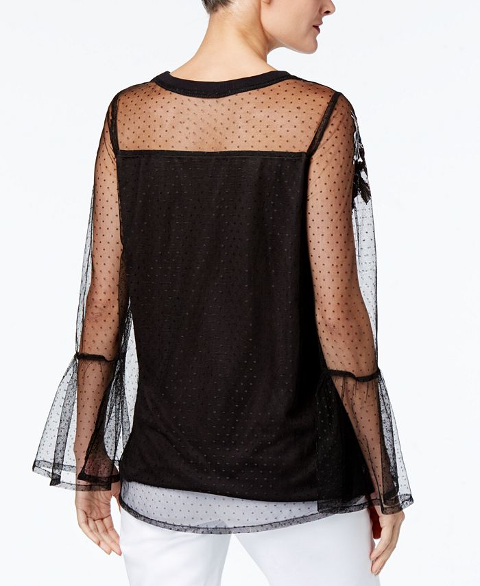 NY Collection Embroidered Illusion Top - Macy's