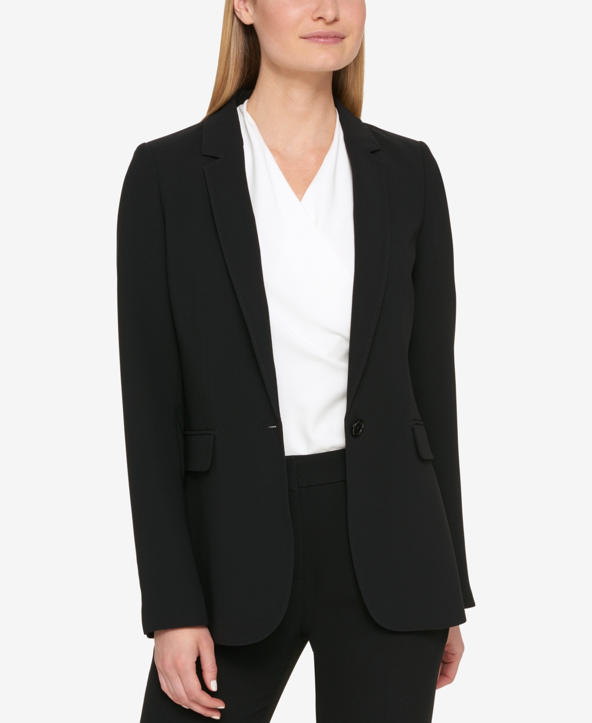 Click here for Dkny Petites Pick-Stitch Single-Button Blazer  Cre... prices