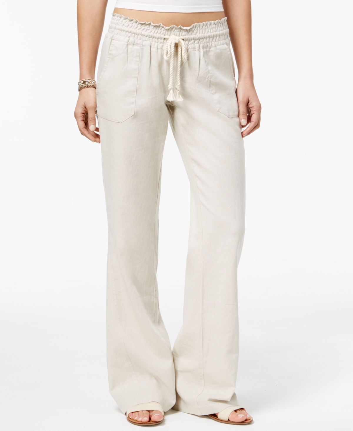 Roxy Juniors Oceanside Wide-Leg Drawstring Pants - Stone