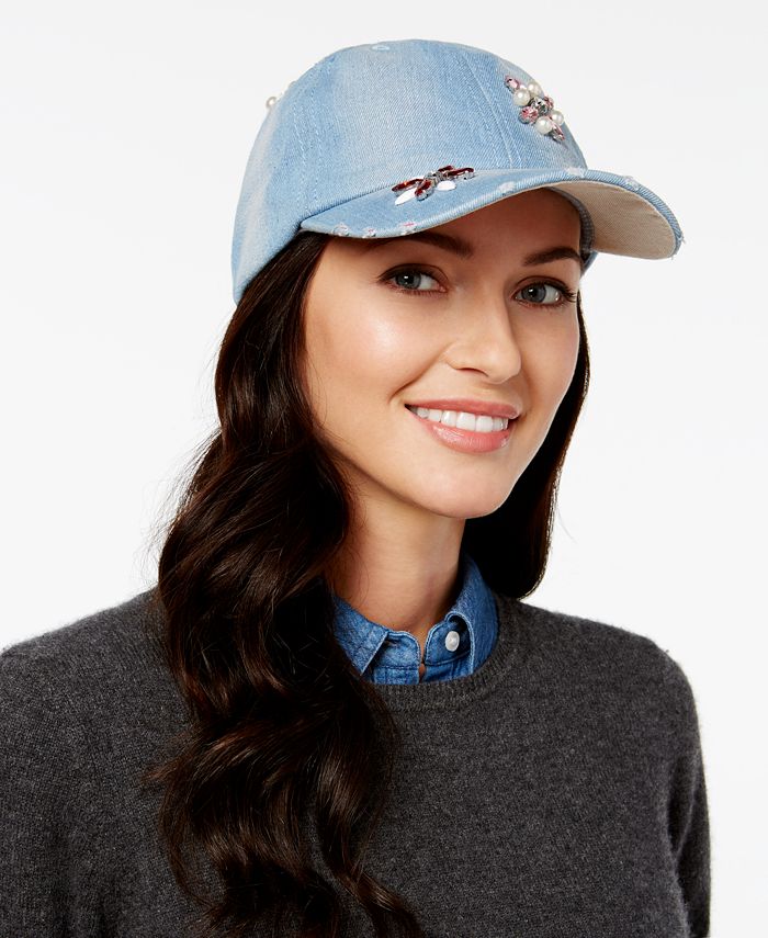 Steve Madden Jewel Cluster Denim Baseball Cap - Macy's