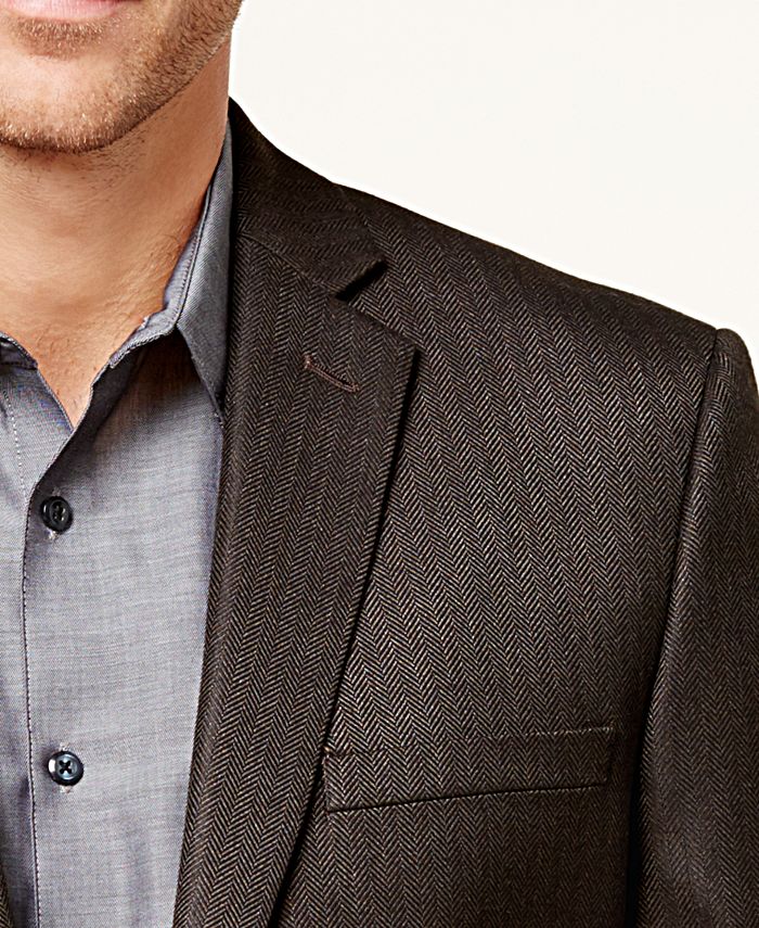 Andrew Marc Marc New York by Men's Slim-Fit Brown Herringbone Sport ...