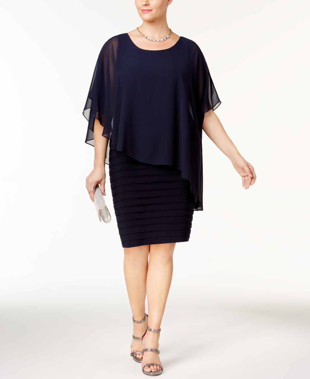 Click here for Betsy & Adam Plus Size Chiffon Capelet Sheath Dres... prices