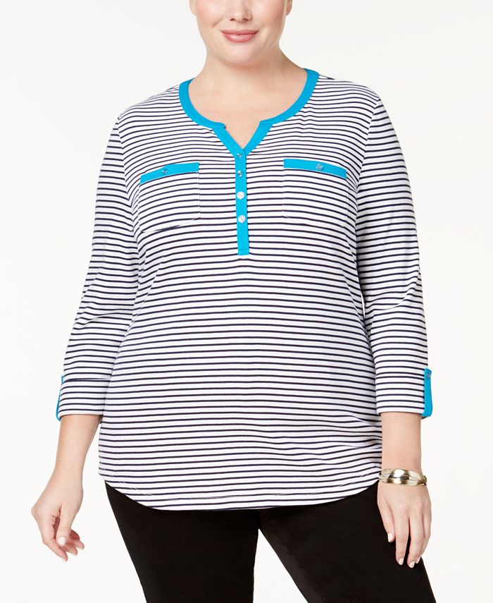 Karen Scott Plus Size Cotton Henley Top, Created for Macy's - Macy's