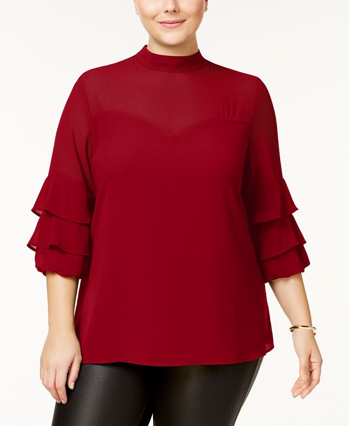 Monteau Trendy Plus Size Ruffled Illusion Top - Macy's