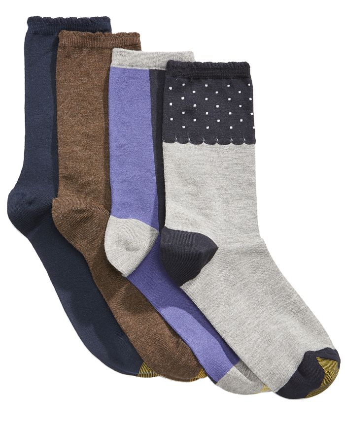 Gold Toe Women's 4-Pk. Dot Border & Colorblocked Crew Socks, Created ...