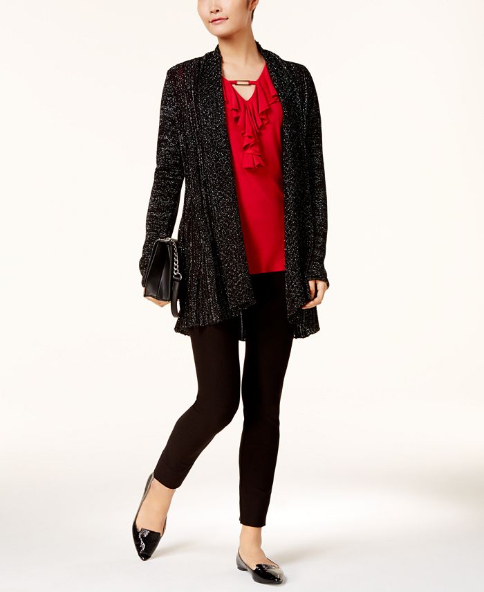 NY Collection Textured Metallic Cardigan - Macy's