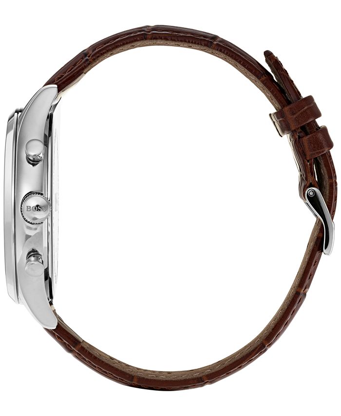 BOSS Hugo Boss Men's Chronograph Companion Brown Leather Strap Watch ...