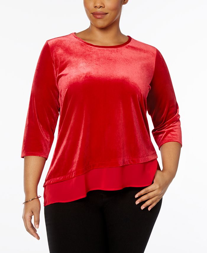NY Collection Plus Size Asymmetrical Velvet Top - Macy's