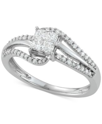 Diamond Princess Swirl Engagement Ring (1/2 ct. t.w.) in 14k White Gold ...