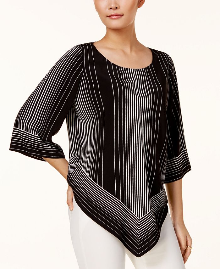 Alfani Petite Striped V-Hem Top, Created for Macy's - Macy's