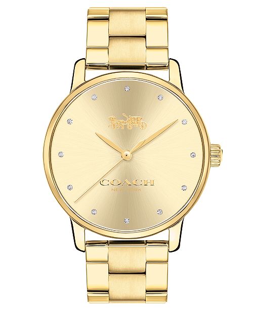 COACH Women's Grand Gold-Tone Stainless Steel Bracelet Watch 36mm ...
