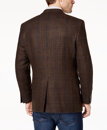 Lauren Ralph Lauren Men's Classic-Fit Ultraflex Brown/Blue Windowpane Plaid Wool Sport Coat - Macy's
