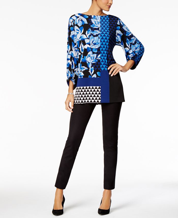 Alfani Petite Mixed-Print Tunic, Created for Macy's - Macy's