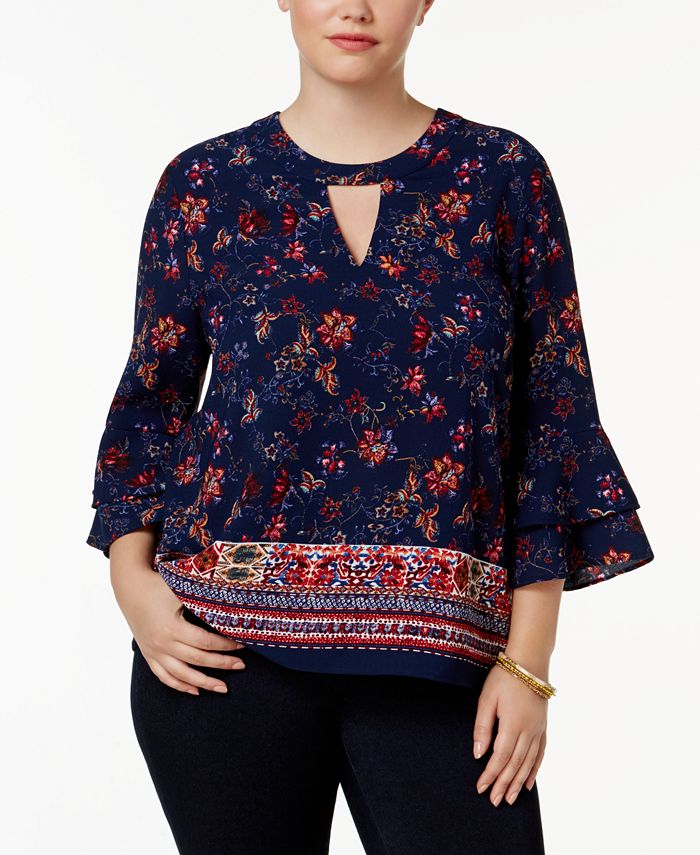 Monteau Trendy Plus Size Keyhole Blouse - Macy's