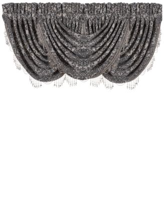 J Queen New York Raffaella Graphite Waterfall 33" x 49" Window Valance ...