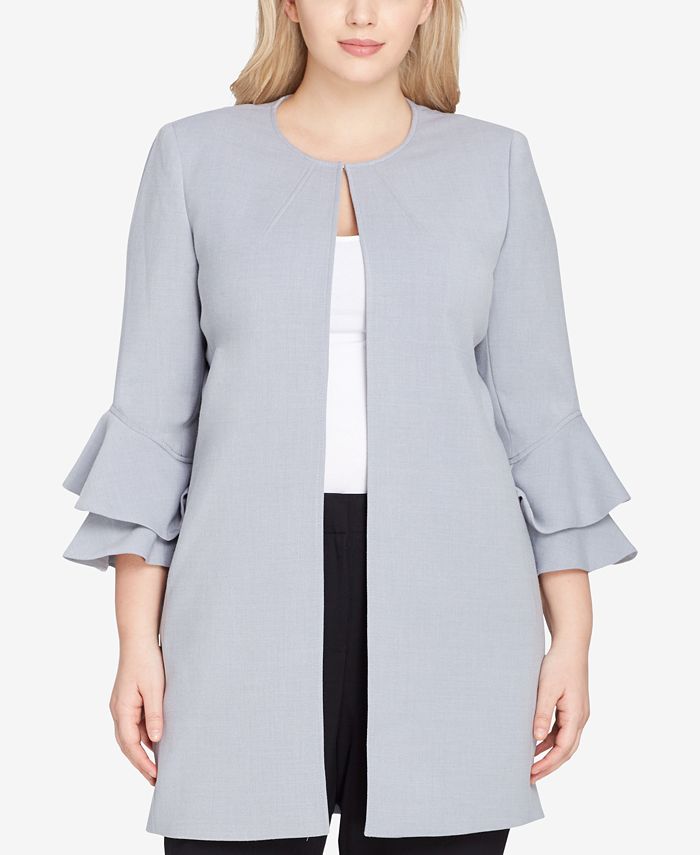 Tahari ASL Plus Size Ruffled-Sleeve Topper Jacket - Macy's