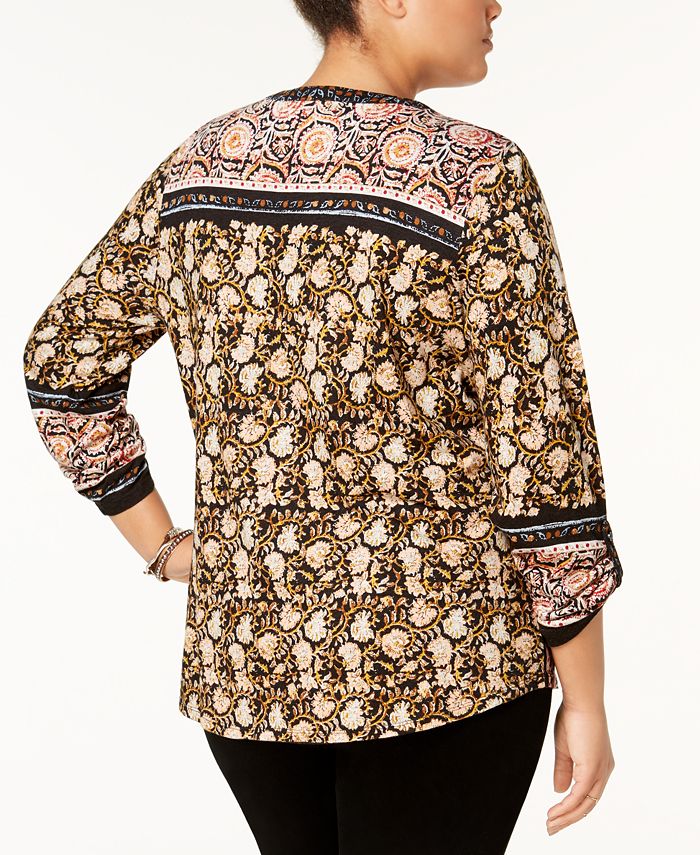 Style And Co Plus Size Cotton Mixed Print Peasant Top Created For Macys