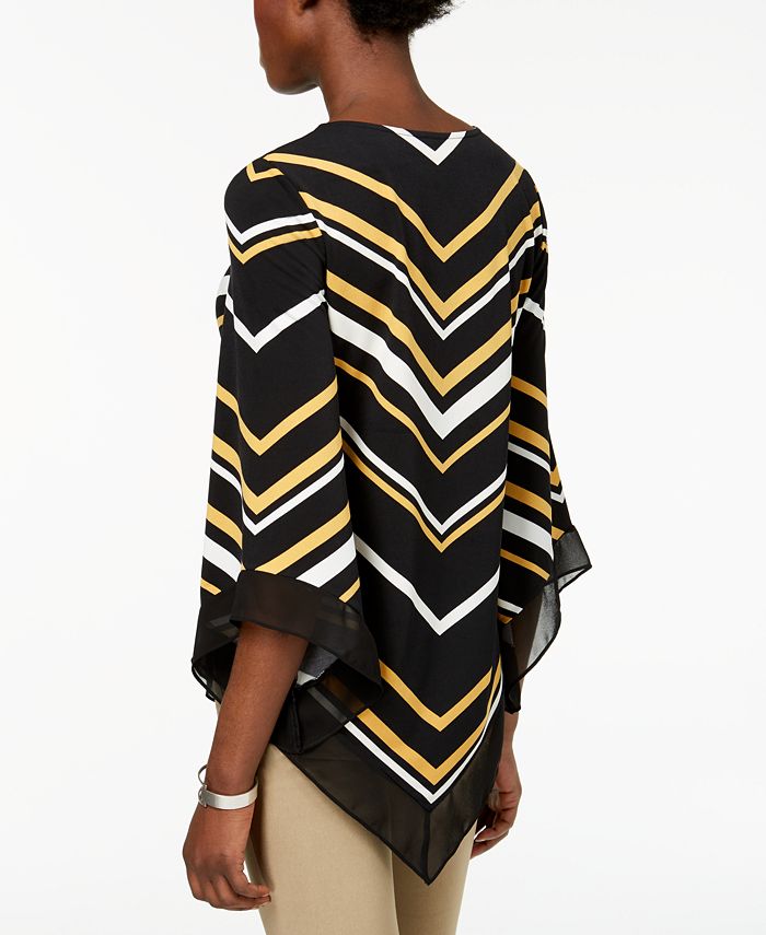 Alfani Petite Striped V-Hem Top, Created for Macy's - Macy's