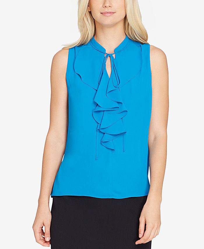 Tahari ASL Ruffle-Front Tie-Neck Shell - Macy's