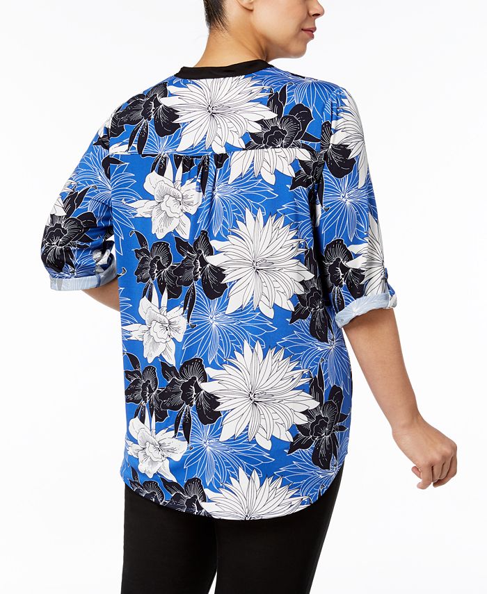NY Collection Plus Size Printed Pleated-Yoke Tunic - Macy's