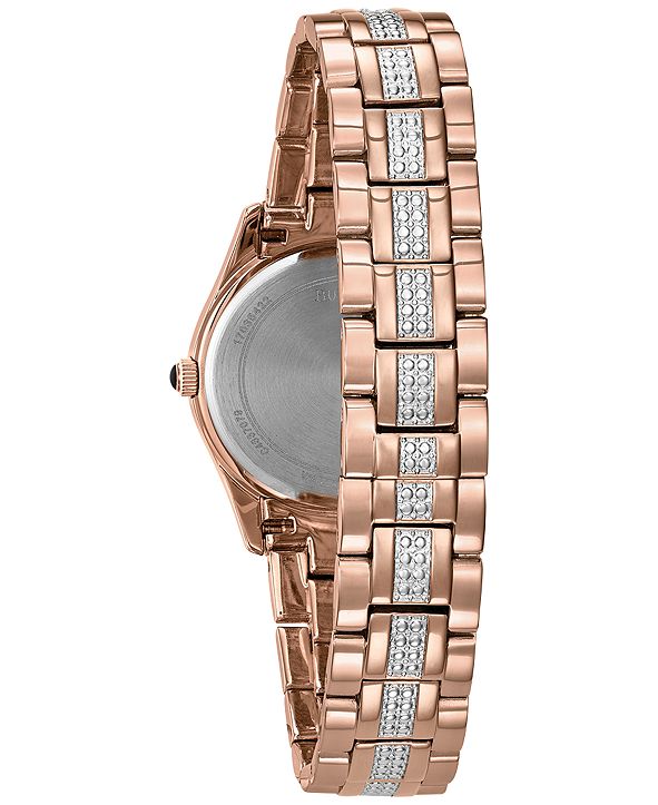 Bulova Women's Crystal Accent Rose Gold-Tone Stainless Steel Bracelet ...