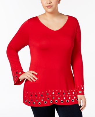 Belldini Plus Size Studded Bell-Sleeve Tunic - Macy's