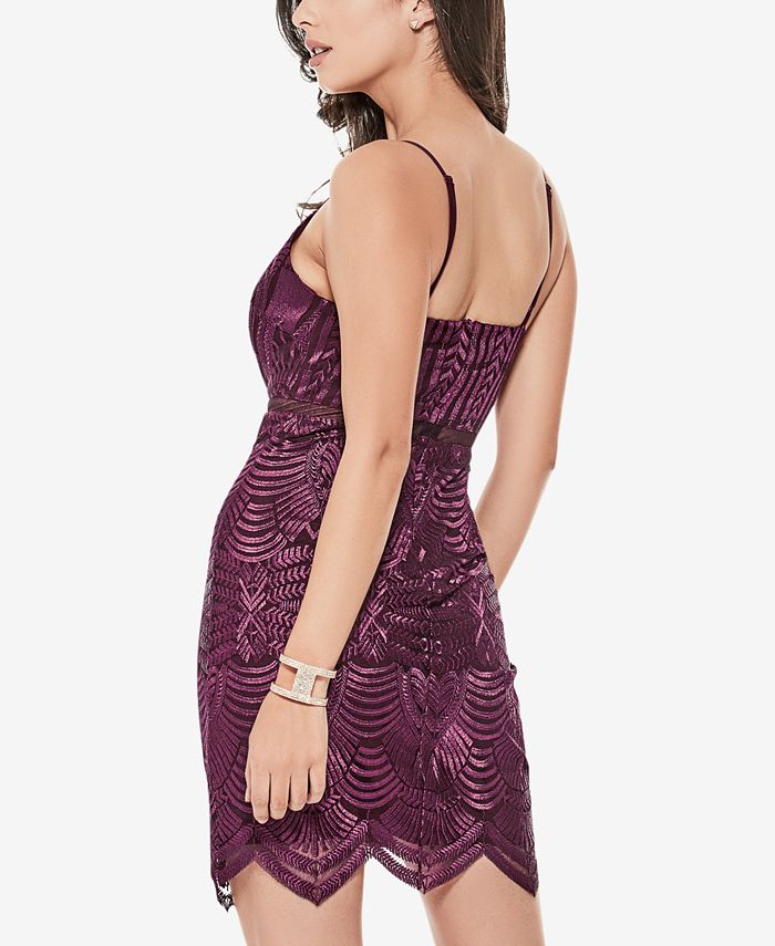 GUESS Gianni Embroidered Mesh-Inset Dress - Macy's