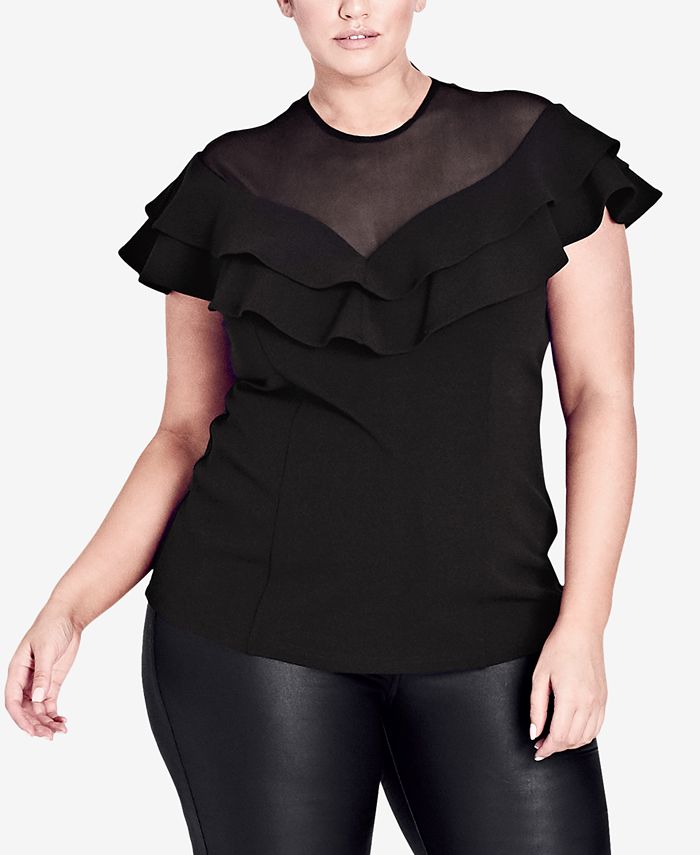 City Chic Trendy Plus Size Ruffled Illusion Top - Macy's