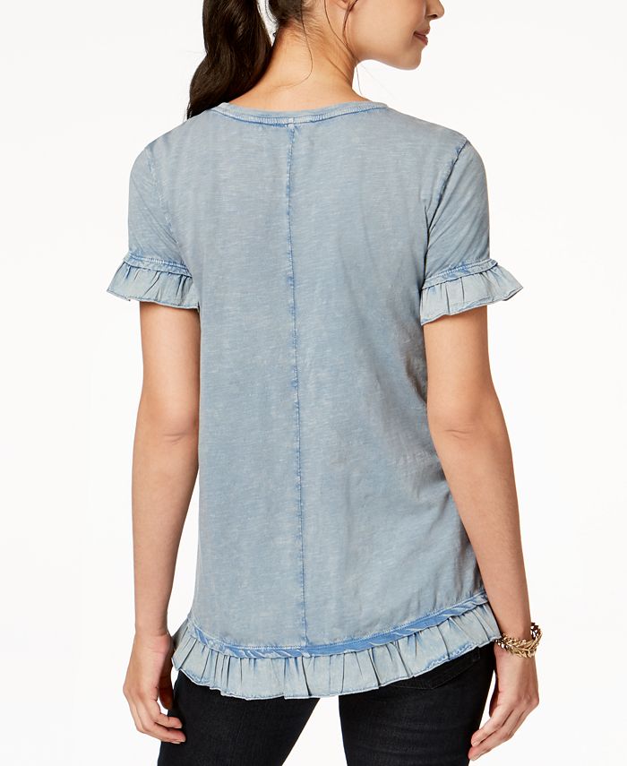 Style & Co Petite Cotton Textured Ruffle Top, Created for Macy's - Macy's