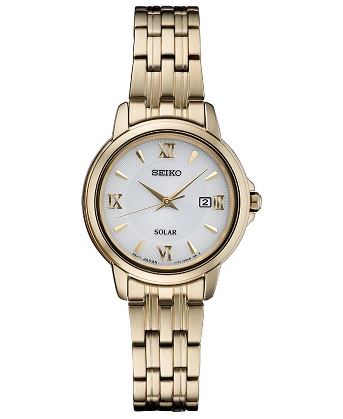 Seiko Women's Solar Essentials Gold-Tone Stainless Steel Bracelet Watch 28mm - Macy's