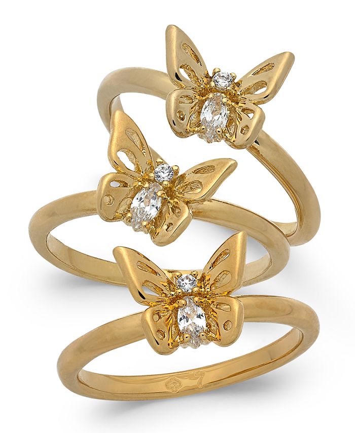 kate spade new york Gold-Tone 3-Pc. Set Crystal Butterfly Stackable ...