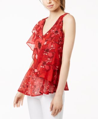 Bar III Ruffled Printed Top, Created for Macy's - Macy's