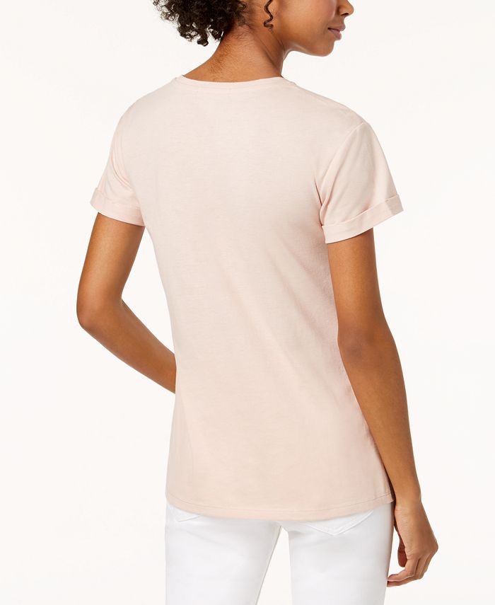Crave Fame Juniors' Embellished Metallic Graphic-Print T-Shirt - Macy's