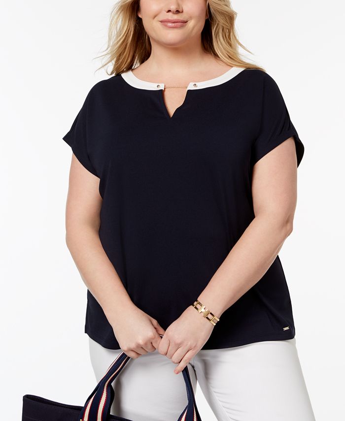 Tommy Hilfiger Plus Size Chain-Link-Trim Top, Created for Macy's - Macy's