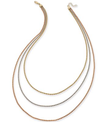 Tri-Color Triple Rope Chain Necklace in 14k Gold, White Gold & Rose ...