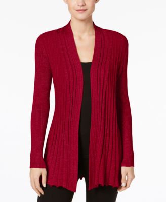 NY Collection Petite Metallic Open-Front Cardigan - Macy's