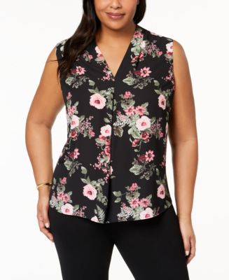 Nine West Plus Size Floral-Print Shell - Macy's
