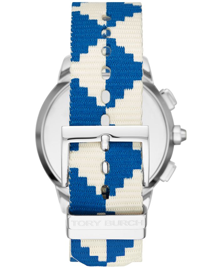 Tory Burch Women's ToryTrack Collins Blue & White Fabric Strap Hybrid ...