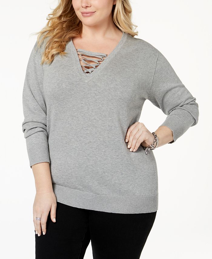 Michael Kors Plus Size Lace-Up Sweater - Macy's