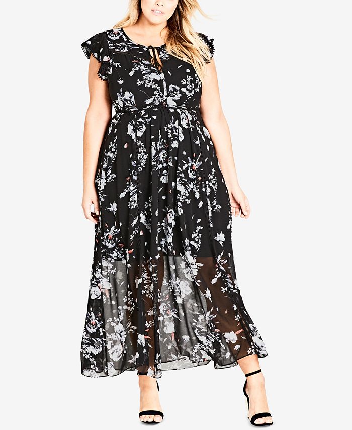 City Chic Trendy Plus Size Flutter-Sleeve Maxi Dress - Macy's