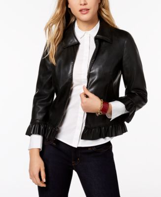 Tommy Hilfiger Ruffled Faux-Leather Jacket, Created for Macy's - Macy's
