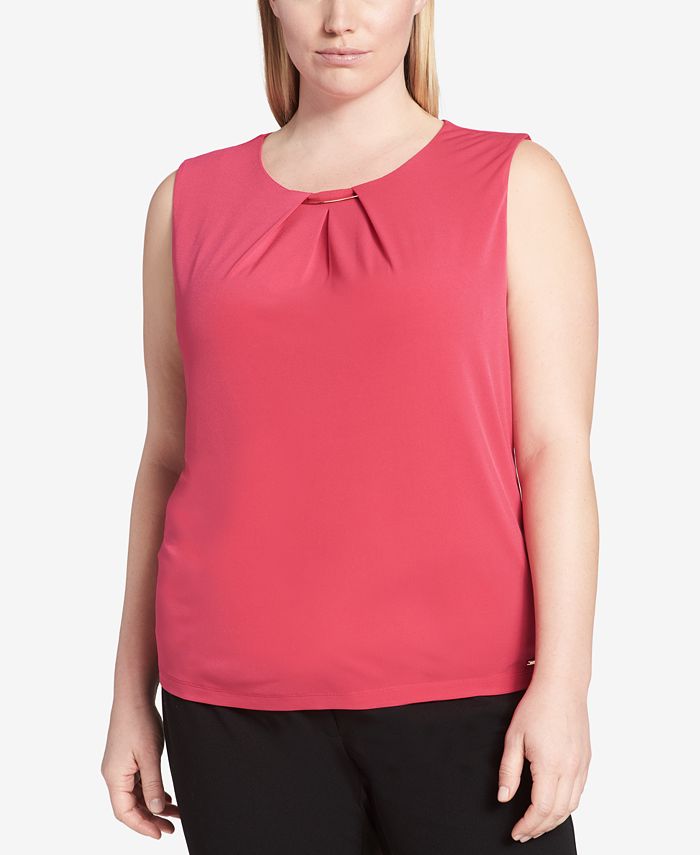 Calvin Klein Plus Size Pleat-Neck Hardware Shell - Macy's
