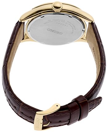 Seiko Men's Solar Essentials Brown Leather Strap Watch 42mm - Macy's