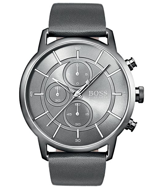 BOSS Hugo Boss Men's Chronograph Architectural Gray Leather Strap Watch ...