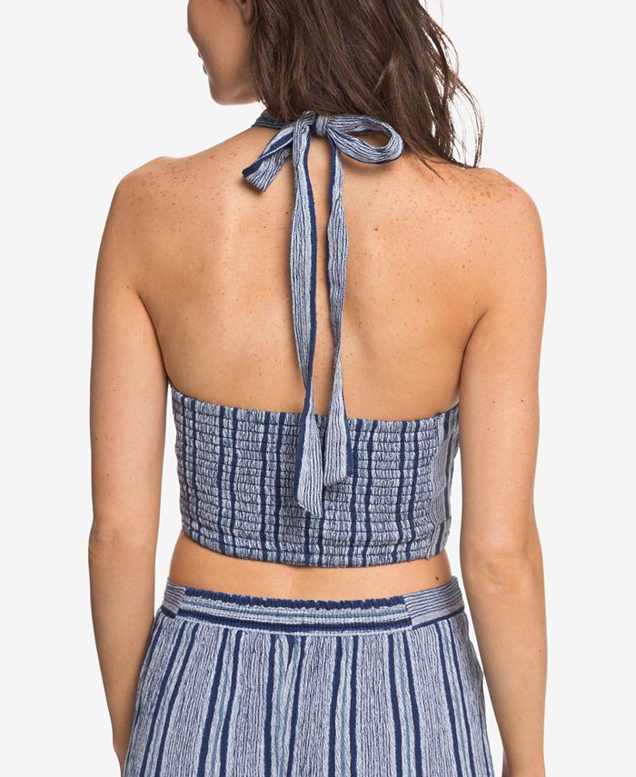 Roxy Juniors' Jessa Striped Cropped Cutout Halter Top - Macy's