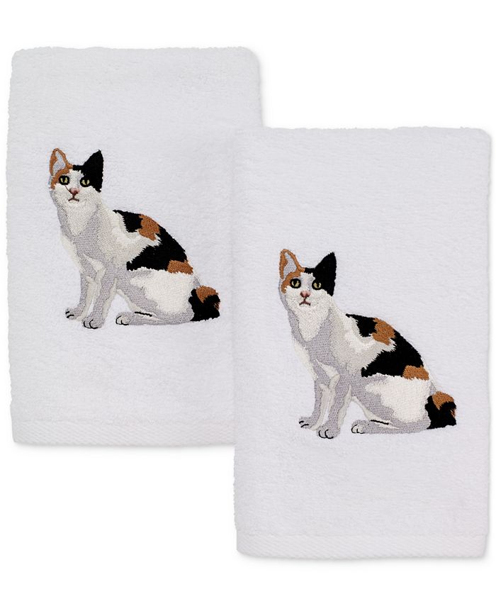 Avanti Cotton 2-Pc. Calico Cat Embroidered Hand Towel Set - Macy's